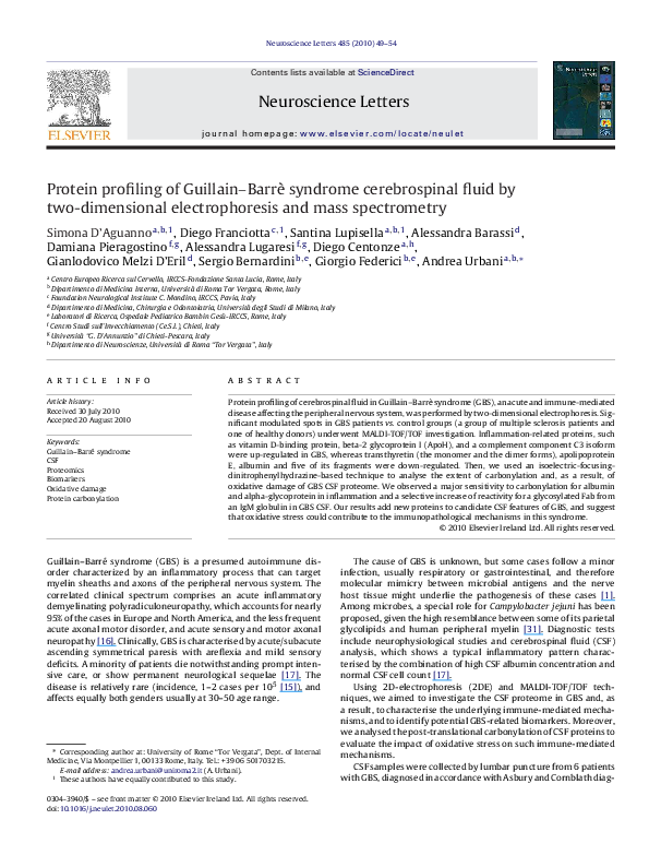 (PDF) Protein profiling of Guillain–Barrè syndrome cerebrospinal fluid ...
