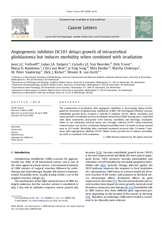 (PDF) Angiogenesis inhibitor DC101 delays growth of intracerebral ...