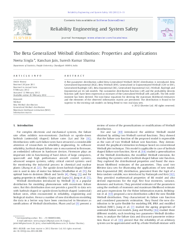 Pdf The Beta Generalized Weibull Distribution Properties And Applications