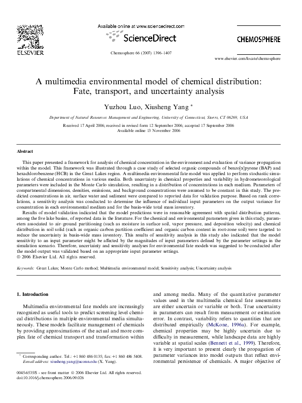 (PDF) A multimedia environmental model of chemical distribution: Fate ...