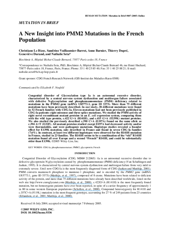 (PDF) Mutations in PMM2 that cause congenital disorders of ...
