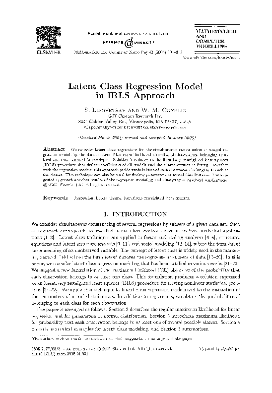 (PDF) Latent class regression model in IRLS approach
