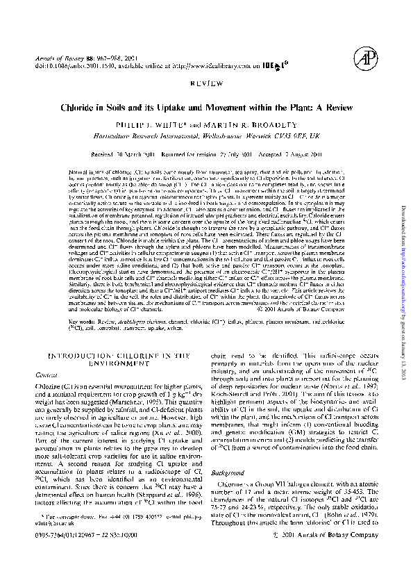 (PDF) Chloride in soils and its uptake and movement within the plant: A ...