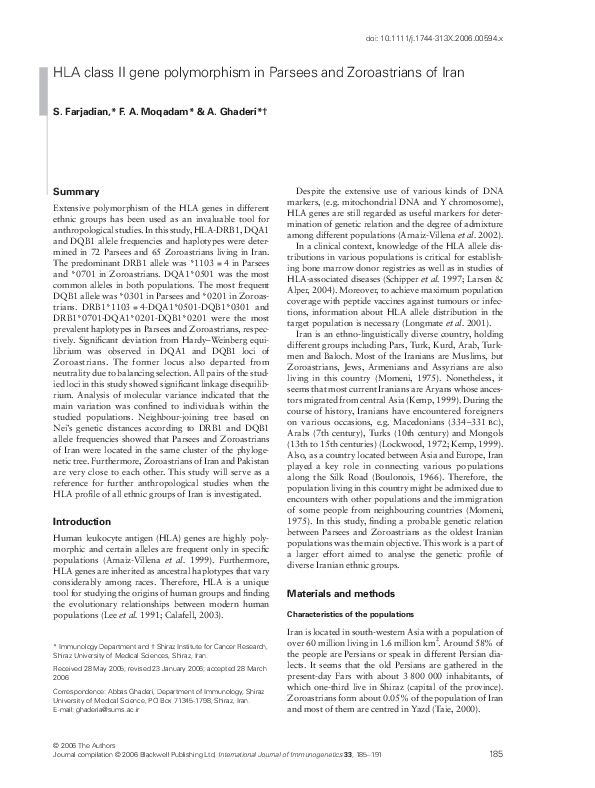 (PDF) HLA class II gene polymorphism in Parsees and Zoroastrians of Iran