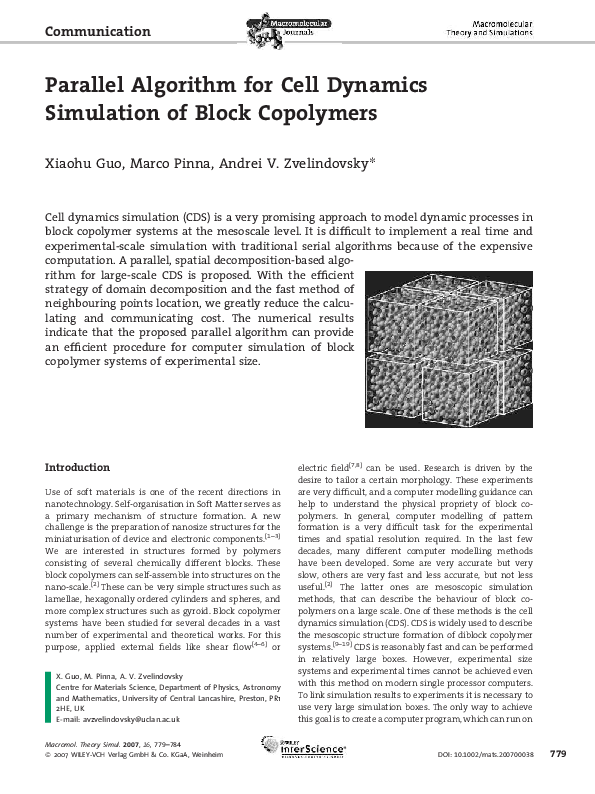 (PDF) Parallel Algorithm for Cell Dynamics Simulation of Block Copolymers