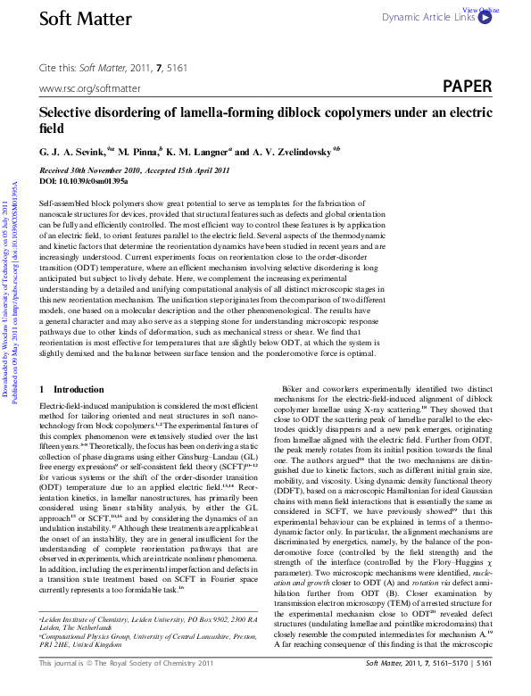 (PDF) Selective disordering of lamella-forming diblock copolymers under an electric field ...