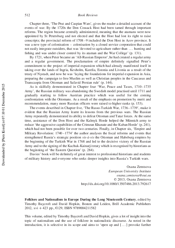 (PDF) Review: Folklore and Nationalism in Europe During the Long ...