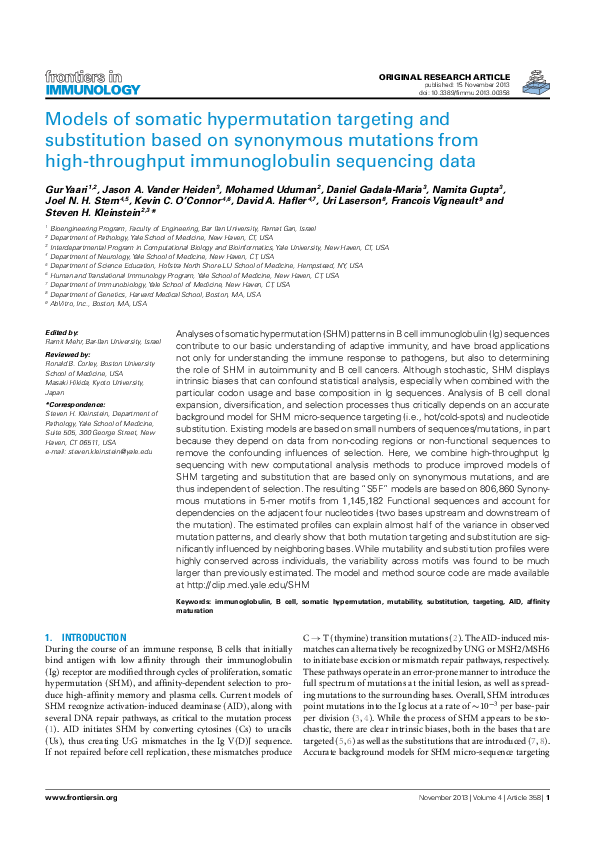 (PDF) Models of Somatic Hypermutation Targeting and Substitution Based on Synonymous Mutations ...