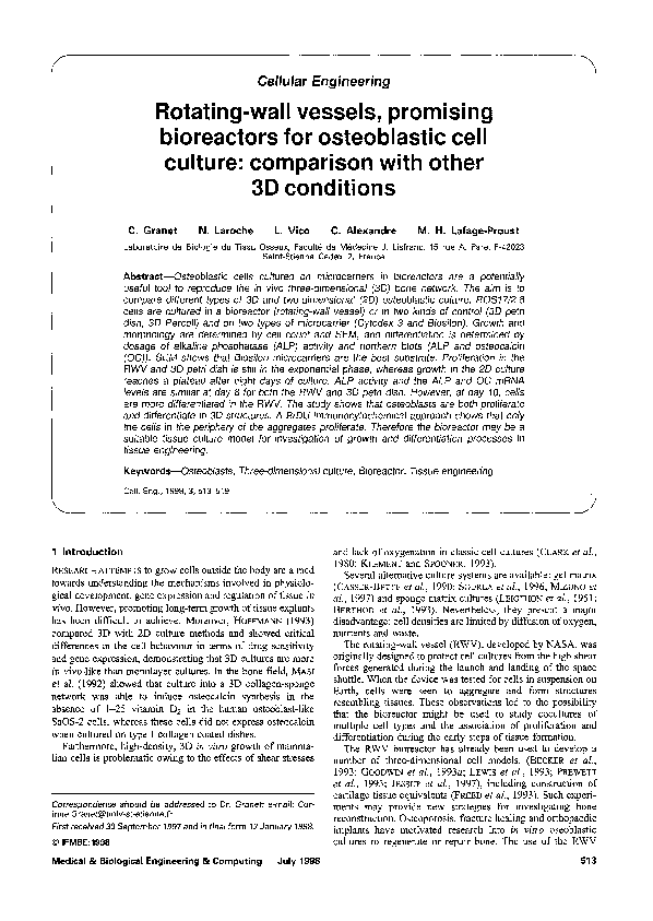 (PDF) Rotating-wall vessels, promising bioreactors for osteoblastic ...