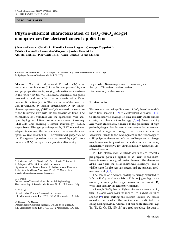 (PDF) Physico-chemical characterization of IrO2–SnO2 sol-gel nanopowders for electrochemical ...