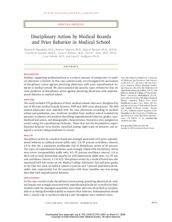 (PDF) Disciplinary Action by Medical Boards and Prior Behavior in ...