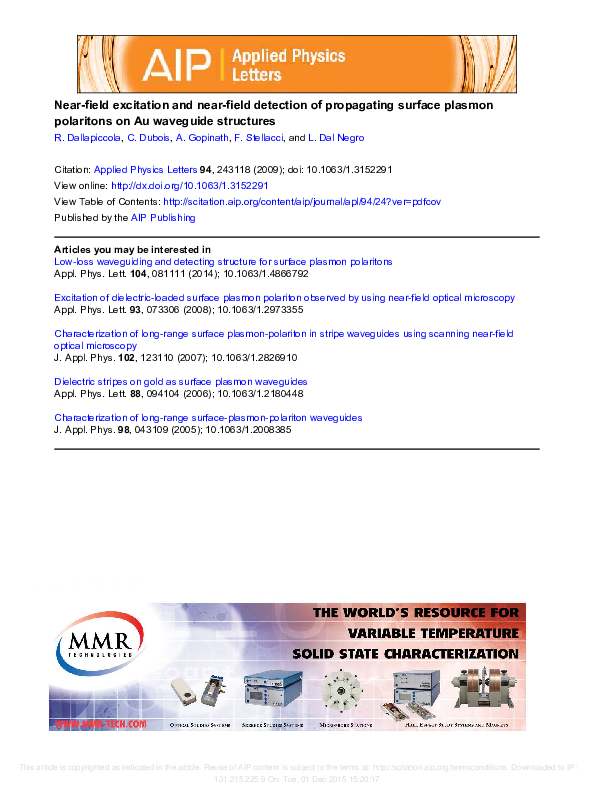 Pdf Near Field Excitation And Near Field Detection Of Propagating