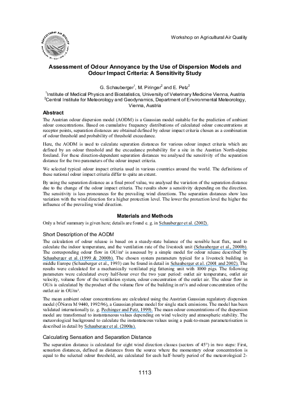 (PDF) Assessment of Odour Annoyance by the Use of Dispersion Models and ...