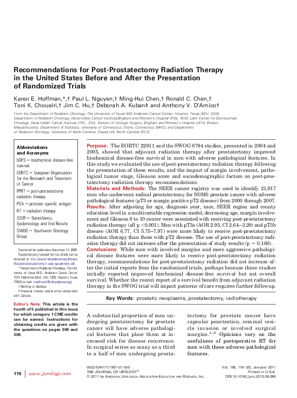 (PDF) Recommendations for Post-Prostatectomy Radiation Therapy in the ...