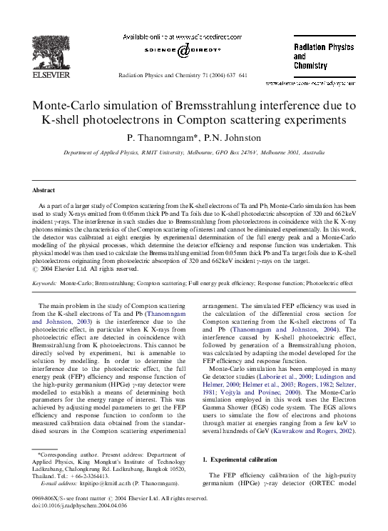 (PDF) Monte-Carlo simulation of Bremsstrahlung interference due to K-shell photoelectrons in ...