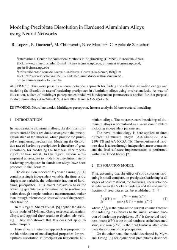 (PDF) Modeling Precipitate Dissolution in Hardened Aluminium Alloys using Neural Networks