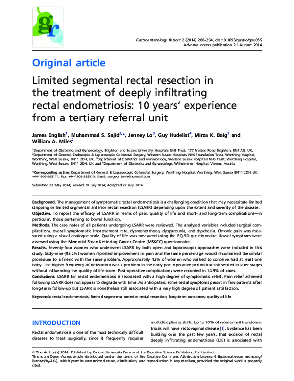 Pdf Limited Segmental Rectal Resection In The Treatment Of Deeply Infiltrating Rectal