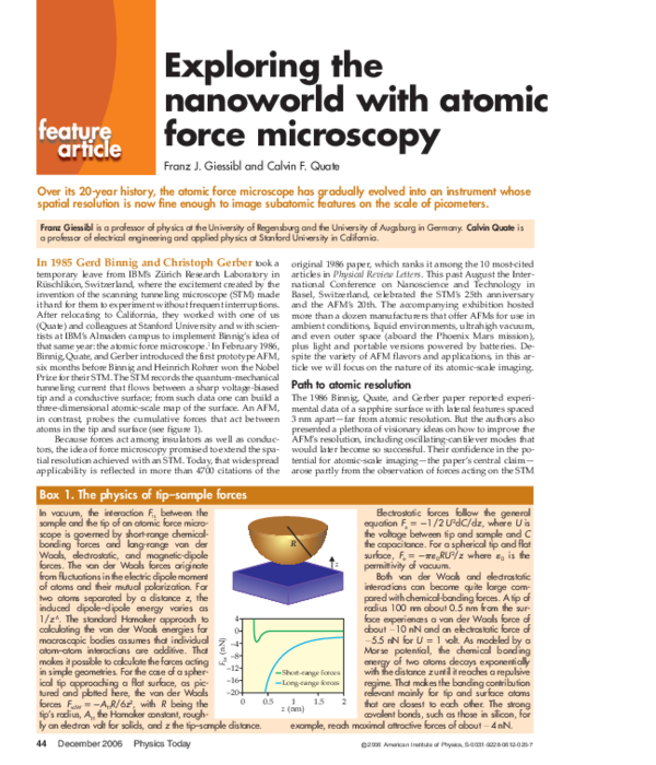 Pdf Exploring The Nanoworld With Atomic Force Microscopy