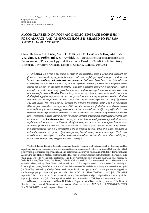 (PDF) ALCOHOL: FRIEND OR FOE? ALCOHOLIC BEVERAGE HORMESIS FOR CATARACT AND ATHEROSCLEROSIS IS ...