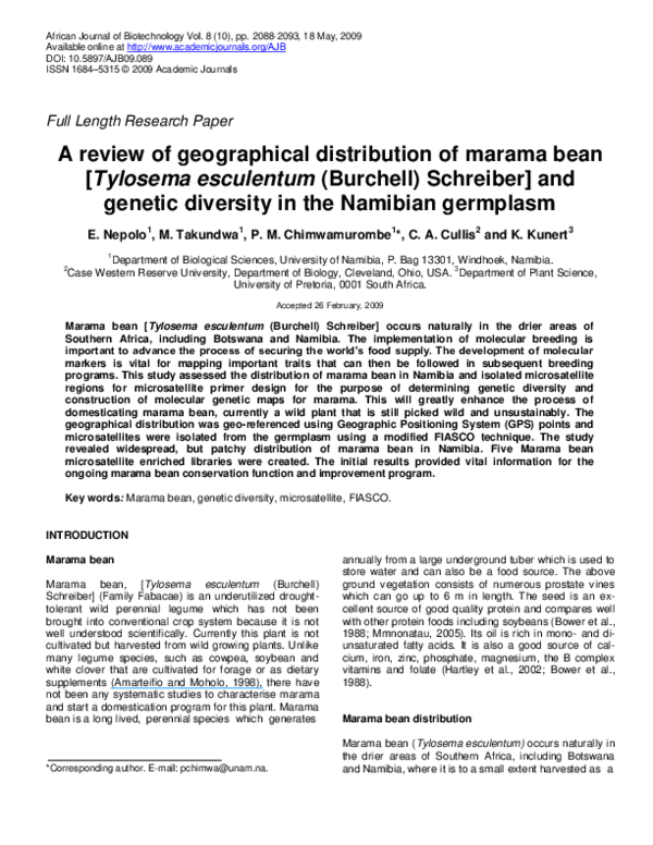 (PDF) A review of geographical distribution of marama bean [Tylosema ...