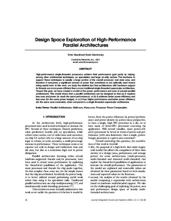(PDF) Design Space Exploration of High-Performance Parallel Architectures | E. Musoll - Academia.edu