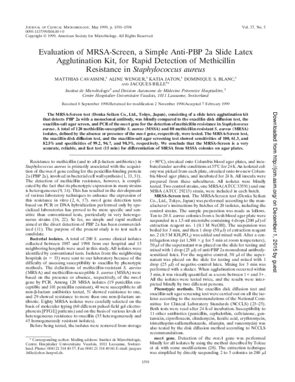 (PDF) Evaluation of MRSA-Screen, a simple anti-PBP 2a slide latex ...
