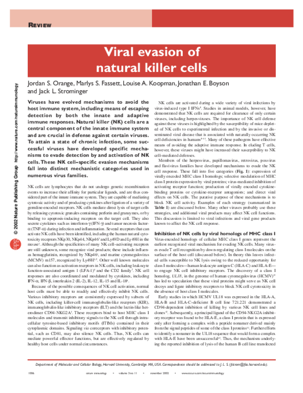 (PDF) Viral evasion of natural killer cells