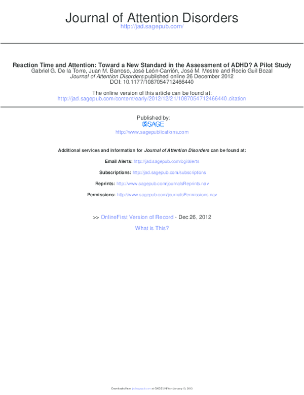 (PDF) Reaction Time and Attention: Toward a New Standard in the ...