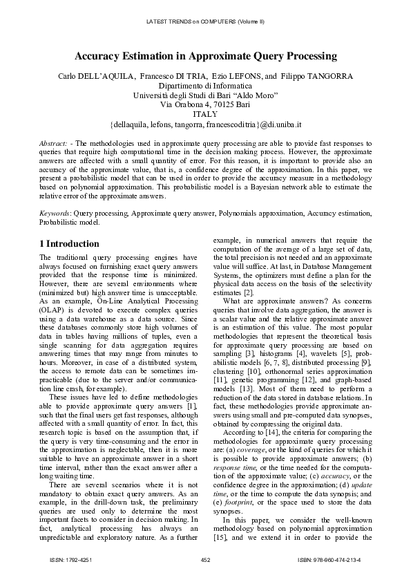 (PDF) Accuracy estimation in approximate query processing
