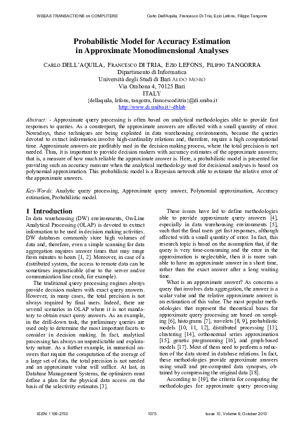 (PDF) Probabilistic model for accuracy estimation in approximate monodimensional analyses