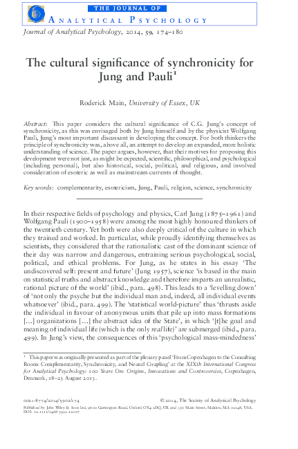 (PDF) The cultural significance of synchronicity for Jung and Pauli