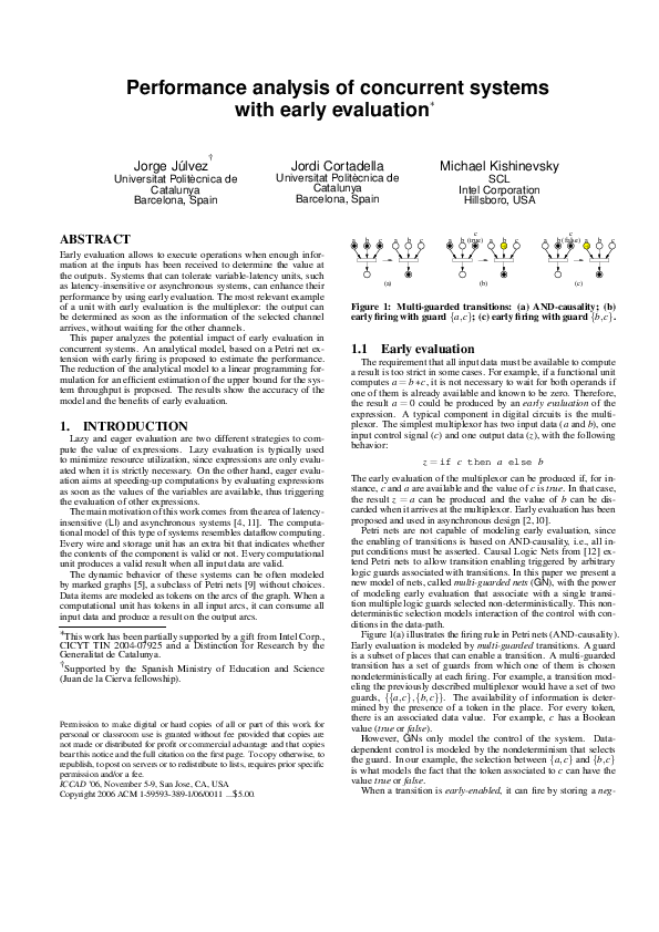 (PDF) Performance analysis of concurrent systems with early evaluation
