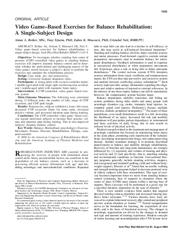 (PDF) Video Game–Based Exercises for Balance Rehabilitation: A Single ...
