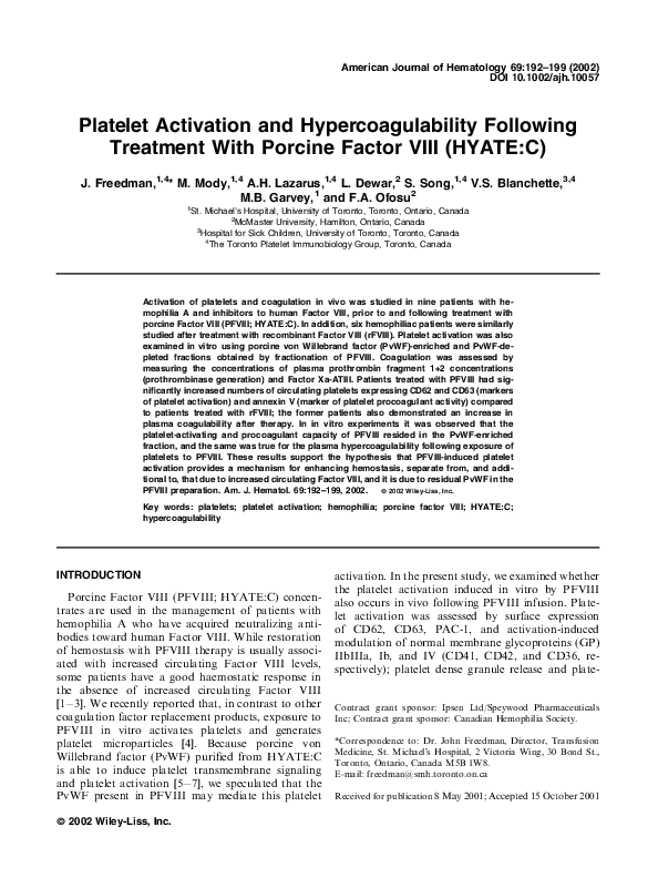 (PDF) Platelet activation and hypercoagulability following treatment ...