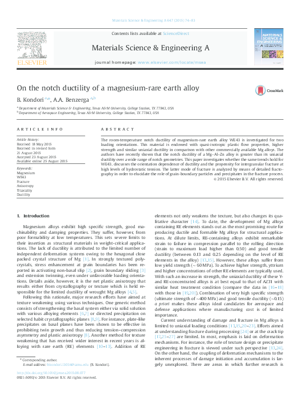 (PDF) On the notch ductility of a magnesium-rare earth alloy