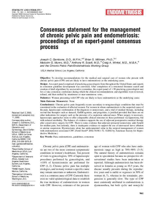 (PDF) Consensus statement for the management of chronic pelvic pain and ...