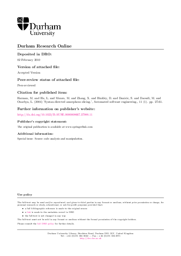 (PDF) Syntax-Directed Amorphous Slicing