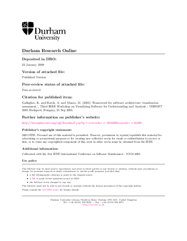 Pdf A Framework For Software Architecture Visualisation Assessment