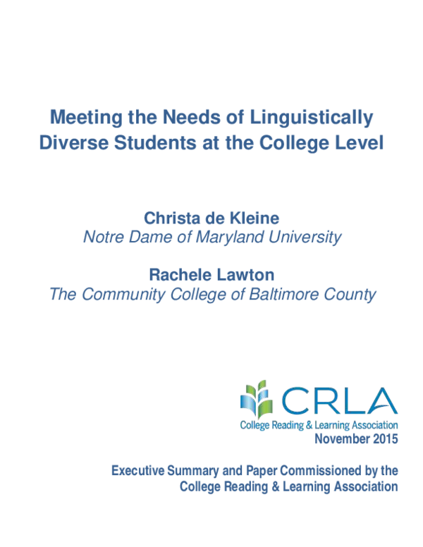 (PDF) Meeting the Needs of Linguistically Diverse Students at the ...