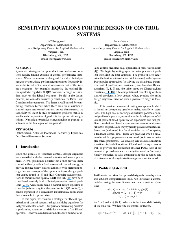 (PDF) Sensitivity equations for the design of control systems
