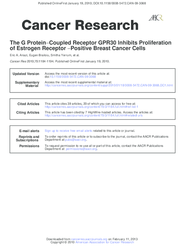 (PDF) The G Protein-Coupled Receptor GPR30 Inhibits Proliferation of ...