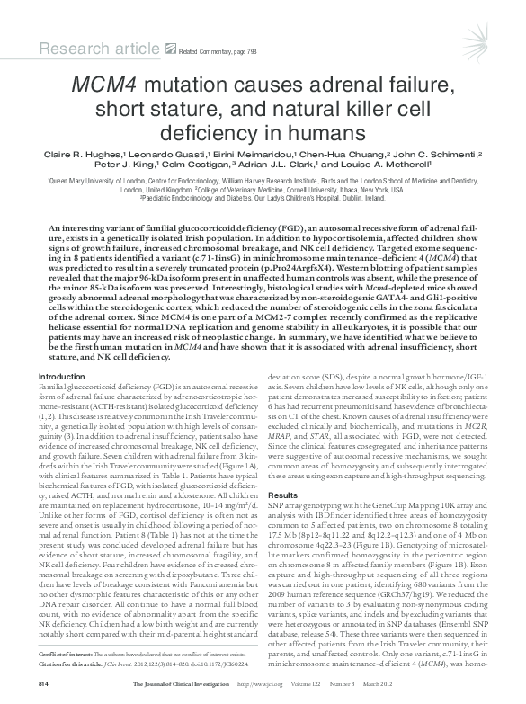 (PDF) MCM4 mutation causes adrenal failure, short stature, and natural ...