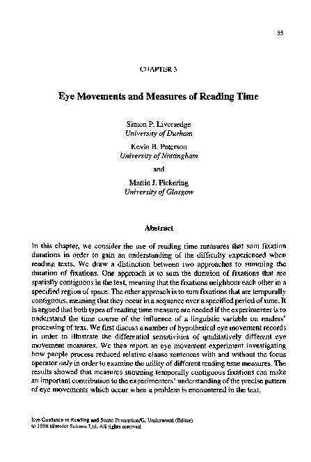 (PDF) Eye Movements and Measures of Reading Time