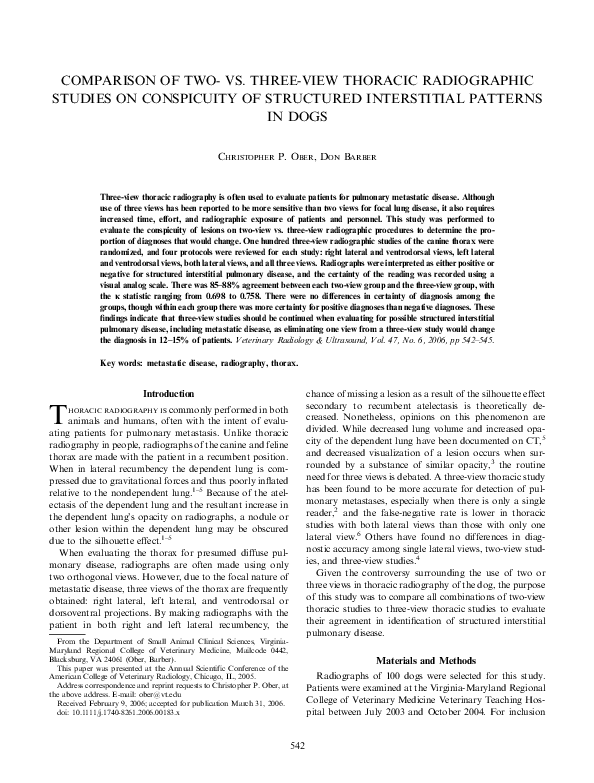 (PDF) COMPARISON OF TWO- VS. THREE-VIEW THORACIC RADIOGRAPHIC STUDIES ...