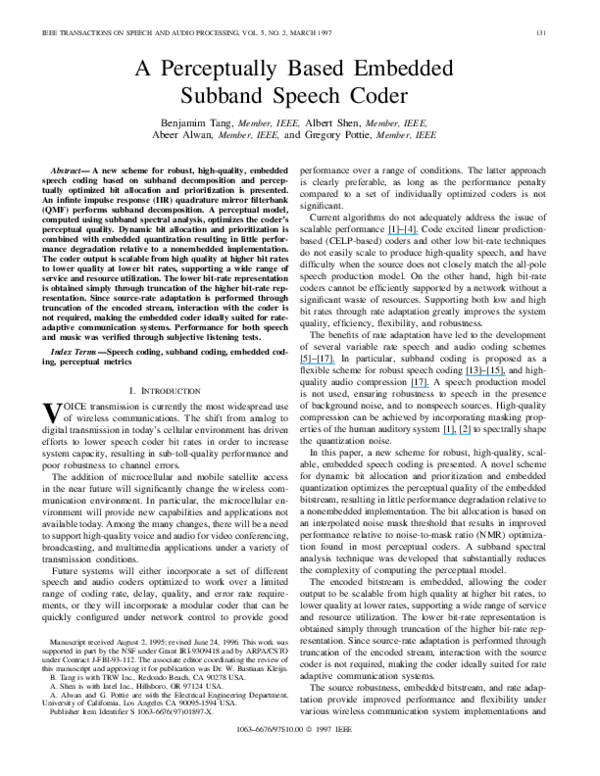 (PDF) A perceptually based embedded subband speech coder