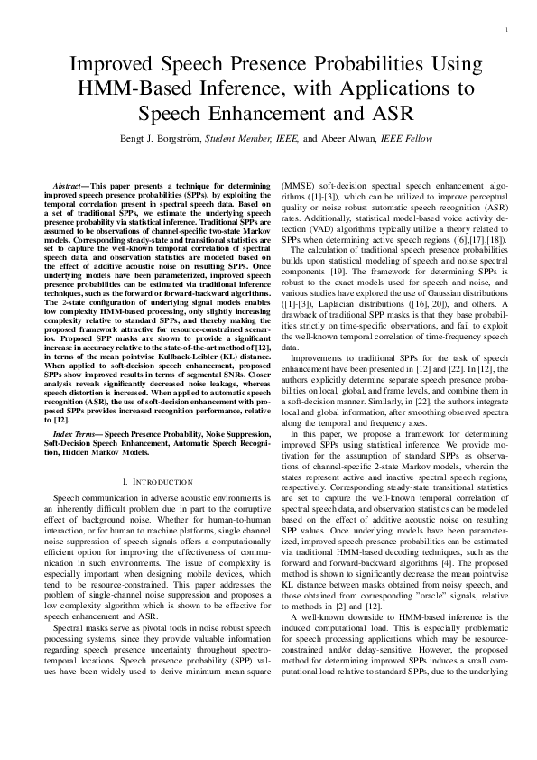 (PDF) Improved Speech Presence Probabilities Using HMM-Based Inference, With Applications to ...