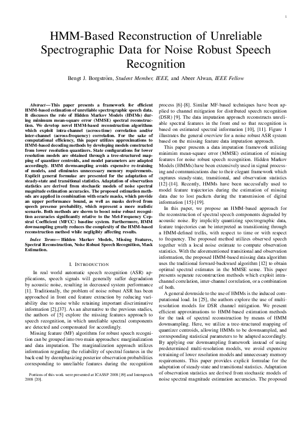 (PDF) HMM-Based Reconstruction of Unreliable Spectrographic Data for Noise Robust Speech ...