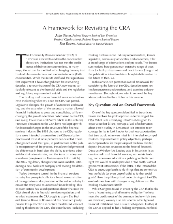 (PDF) A framework for revisiting the CRA