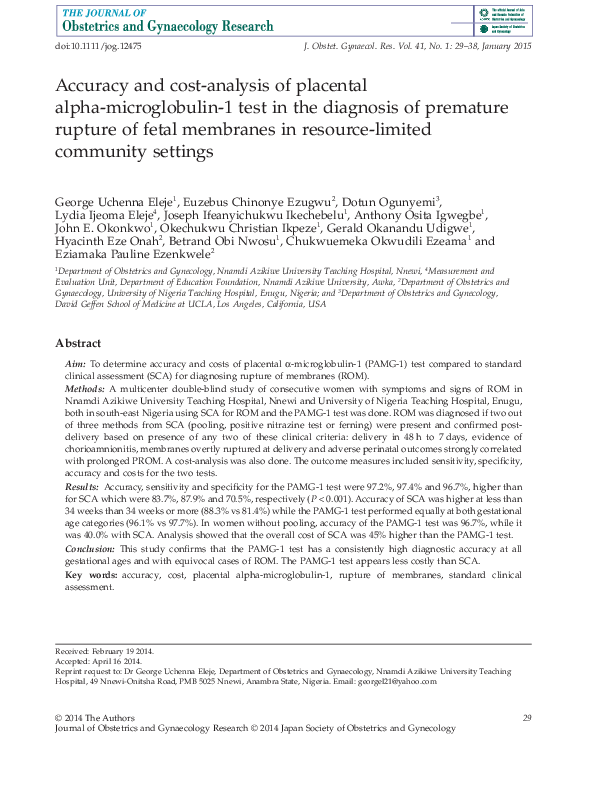 (PDF) Accuracy and cost-analysis of placental alpha-microglobulin-1 ...