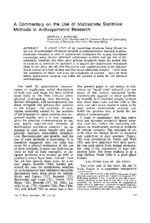 (PDF) A commentary on the use of multivariate statistical methods in ...